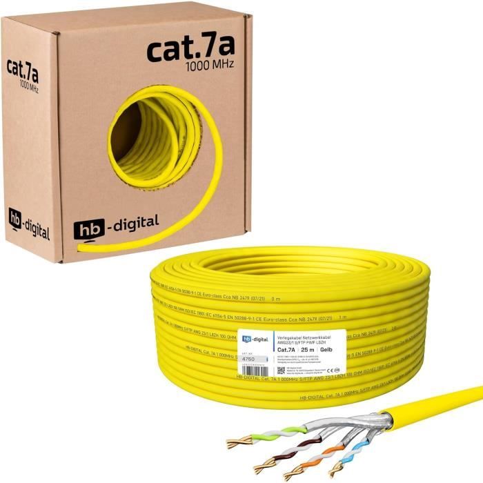 Hb-digital 25m CAT 7A Câble réseau LAN Ethernet RJ45 S-FTP PiMF ...