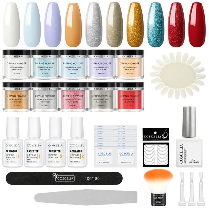 Kit Dip Powder Ongles COSCELIA - 10 Couleurs - Système de Trempage ... Kit Dip Powder Ongles COSCELIA - 10 Couleurs - Système de Trempage ...