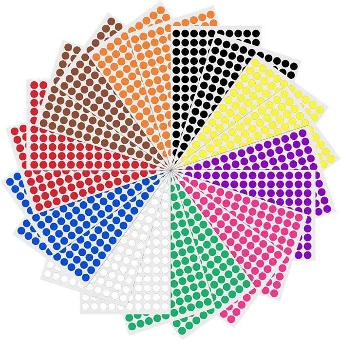 1cm Ronde Gommettes Autocollants Cercle - 10 Couleurs 3000 Étiquettes ...