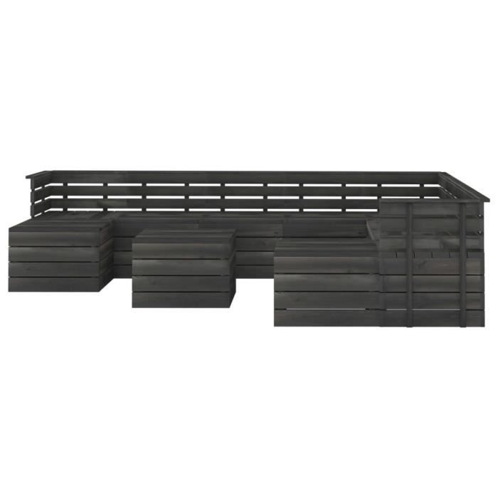 Salon palette de jardin - 11 pcs - Bois de pin massif - Gris foncé - 60 ...