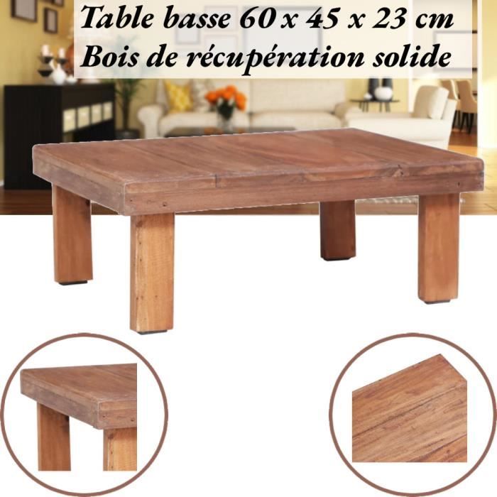 BEL Table basse 60 x 45 x 23 cm Bois de récupération solide Surface ...