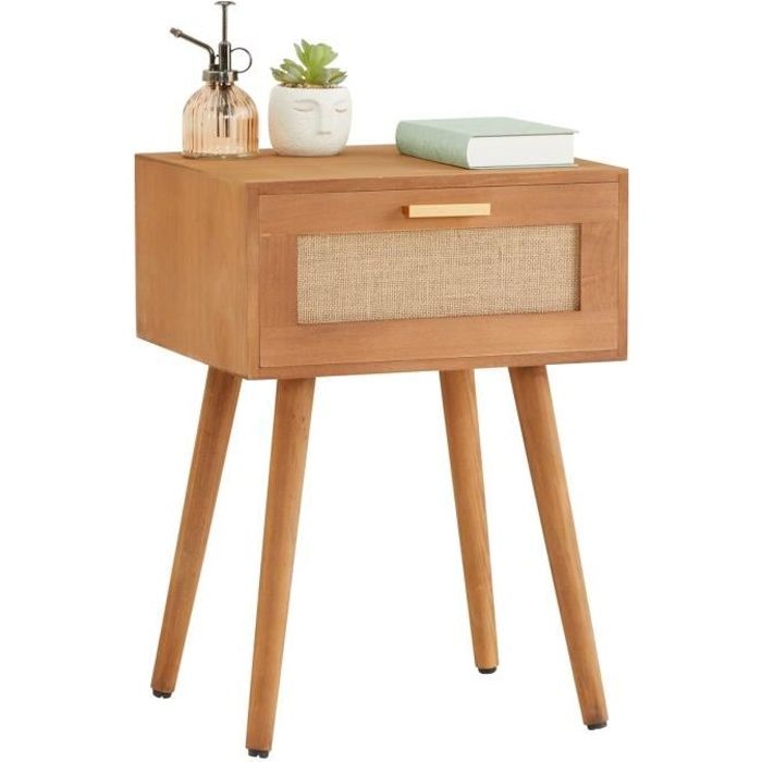Table de chevet KIRAN 1 tiroir, table de nuit design vintage en bois ...