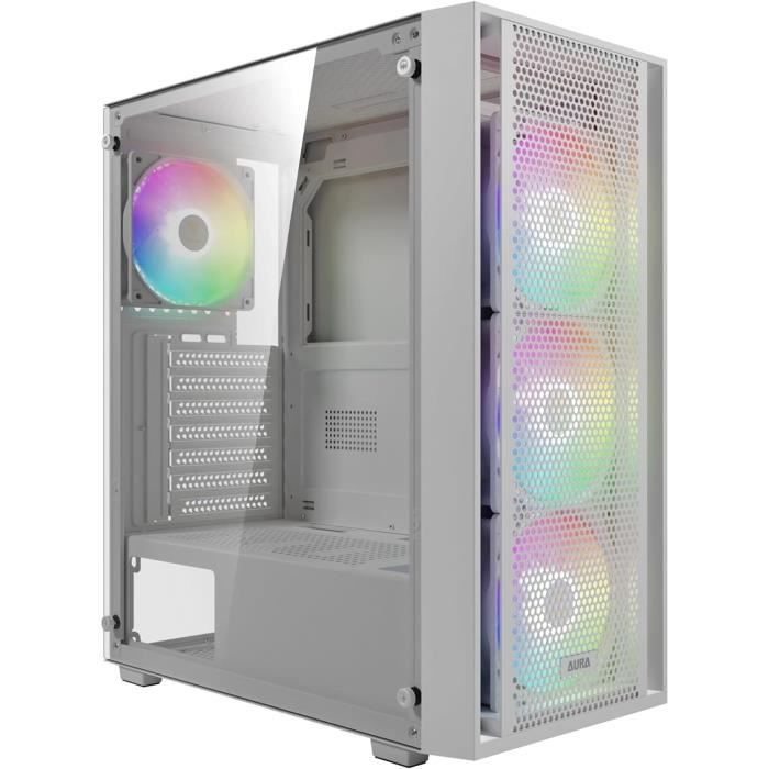 Aura Gc2 Elite Wh Boîtier Atx En Verre Trempé À Flux D'Air Élevé Quatre ...