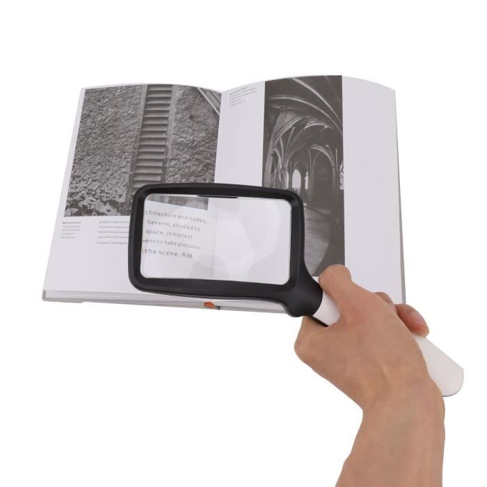 Loupe à main pliante avec lumière 5 LED 3X Grande loupe de lecture rectangulaire avec LED ...