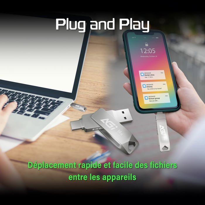 Ue138A 64Go Clé Usb, Double Connecteurs Avec Usb Type-C Et Type-A ...