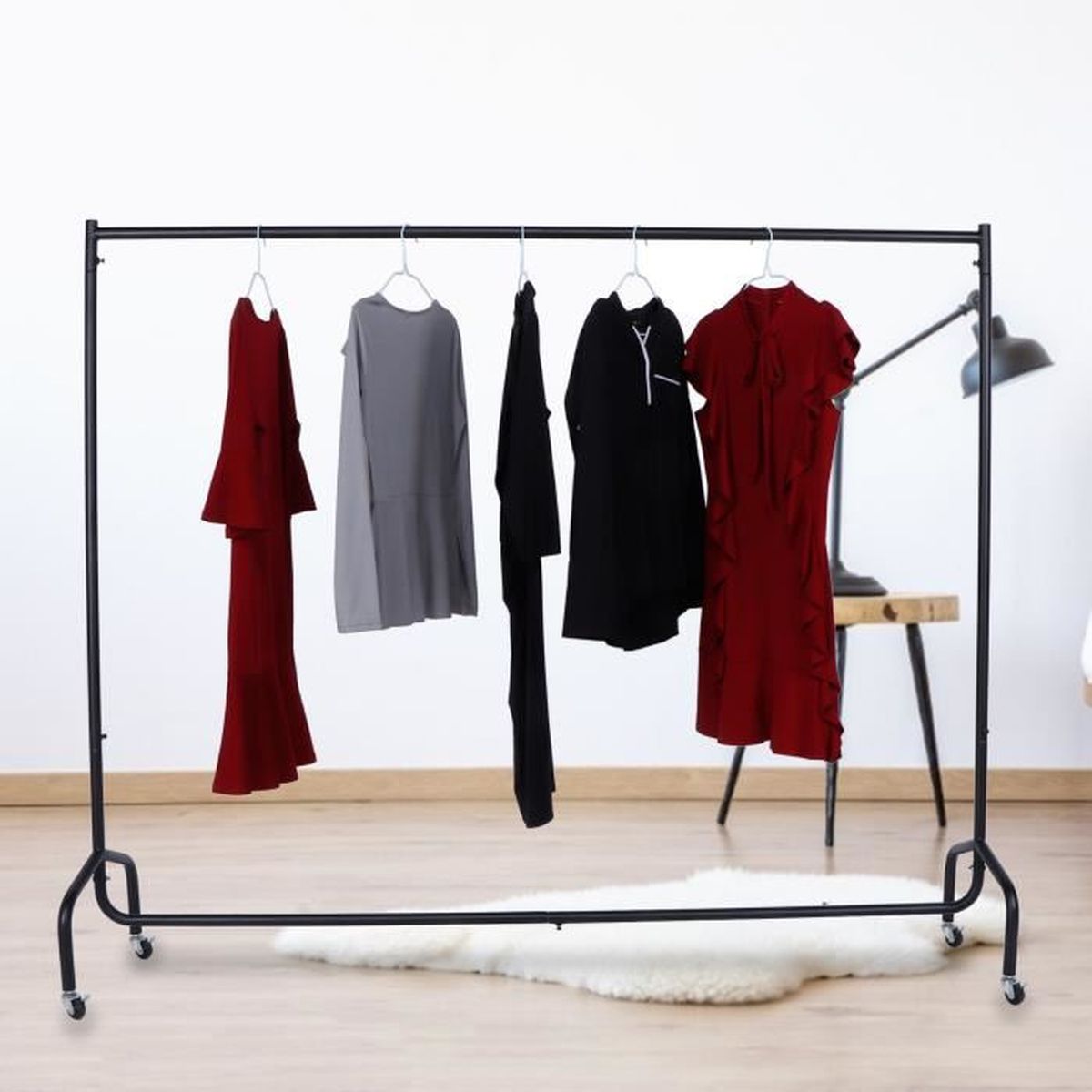 Porte-Vêtement 6Ft Long Metal Clothes Hanging Rail Home Shop Rolling ...