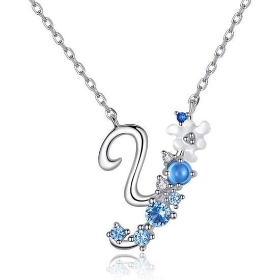 Collier Pendentif Lettre Initial De L'Alphabe En Mon Collier Prénom Personnalisé En Argent Fin ...