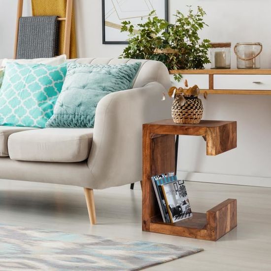 WOMO-DESIGN Table Basse Cologne Forme C 60 cm Bois d'Acacia Massif ...