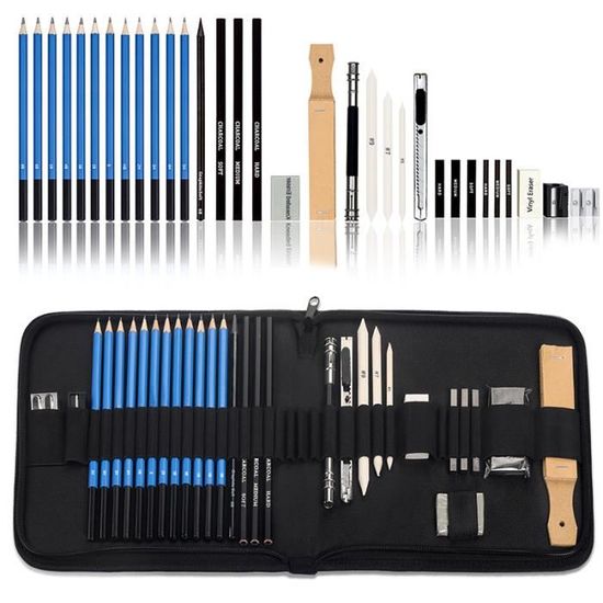 Crayon de Croquis - Professionnels - 32 pcs sets - Crayons Fusain, Outils et Gomme - Cdiscount ...
