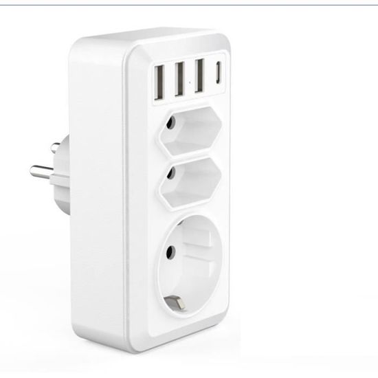 Prise USB Secteur Multiple,7 en 1 Prise USB Multiple avec 3 Prises ...