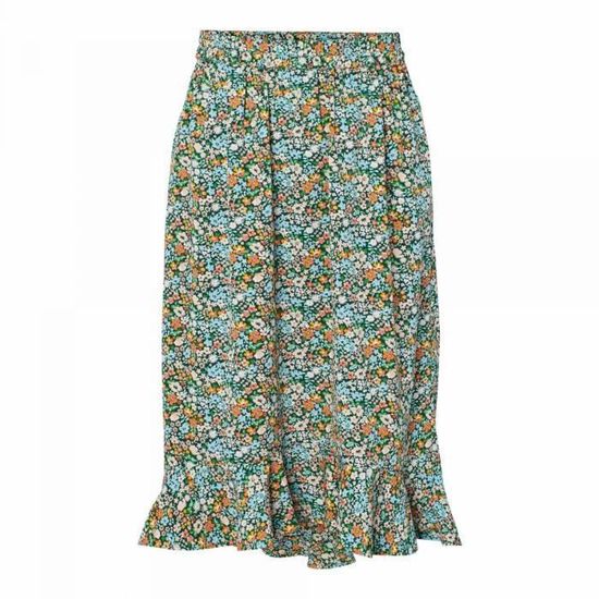 Jupe fleurie à volant longueur genou - PIECES - Femme - Multicolore - Vert Multicolore ...