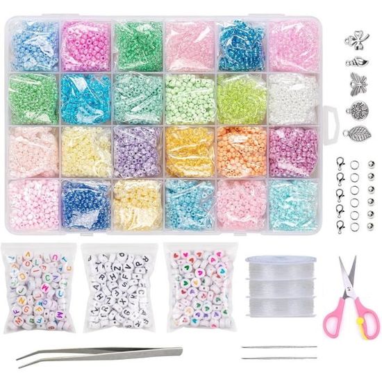 YUHIAKE Perles pour Bracelet Pastel, Perles de Rocaille Colorées DIY 3mm 12,000pcs, Avec Perles ...