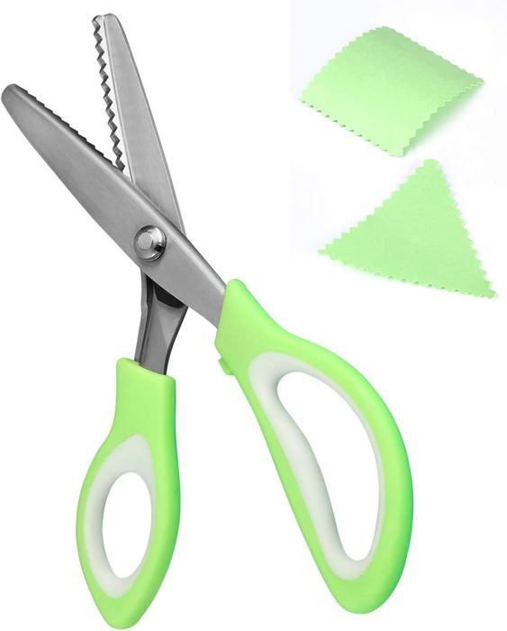 Ciseaux à cranter pour tissu, ciseaux à tissu zigzag en acier inoxydable avec manche vert 23,5 ...