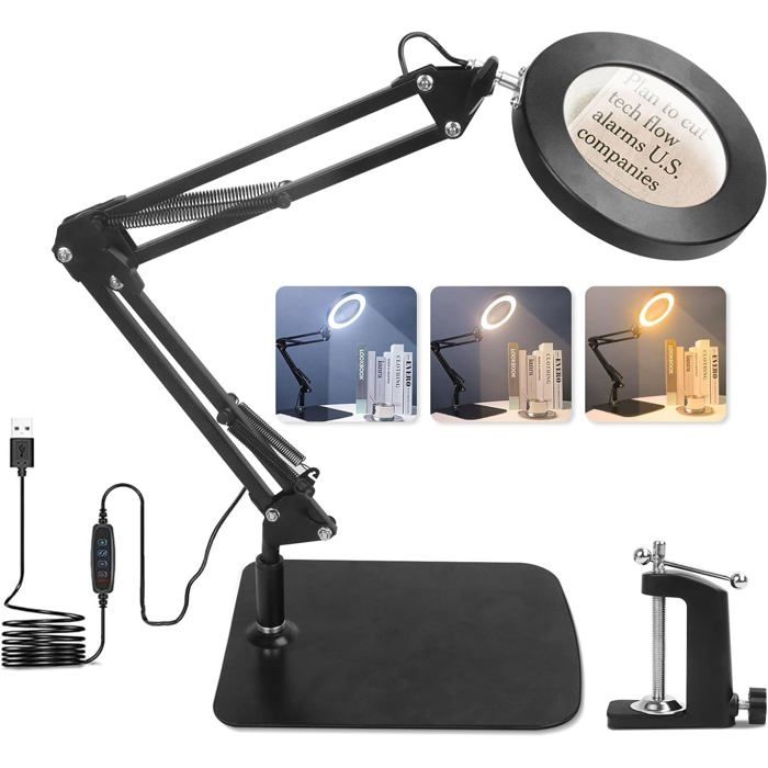 10 x Magnifying Glass Desk Lamp with Light and Stand, OKSANO LED ...