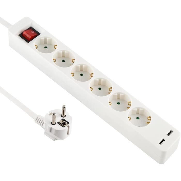 Multiprise 6 Prises Avec 2 Prises Usb, Multiprise Avec Interrupteur Et ...