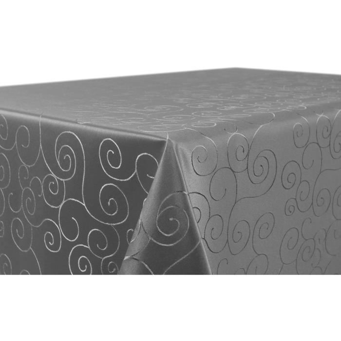 Nappe en Tissu Damassé Infroissable Motif Volutes - Gris Foncé - Eckig ...