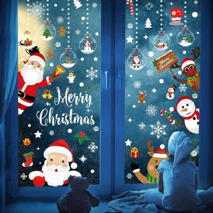 Stickers Noel Fenetre Réutilisable, 8 Feuilles Décoration Noël Sticker ...