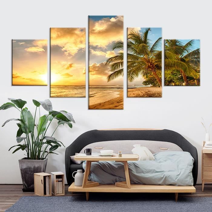 BHFG-177 Affiches d'art mural moderne, 5 panneaux de palmier, cadre de ...