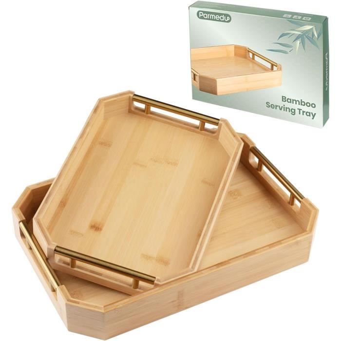 Lot De 2 Plateaux De Service En Bambou : Plateaux De Service En Bois ...
