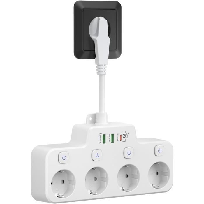 Multiprise USB C, Multiprise Murale 4 Prises et fiche plate avec ...