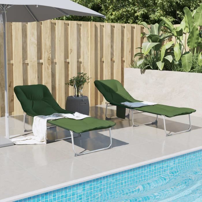 Chaise longue pliable vert foncé tissu - EAN 7301306999337 - Cdiscount Jardin