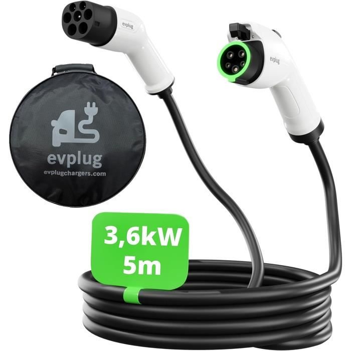 Evplug Câble de Recharge pour Voitures électriques EV (Type 2 - Type 1 | 5m, 3.6kW | 16A ...