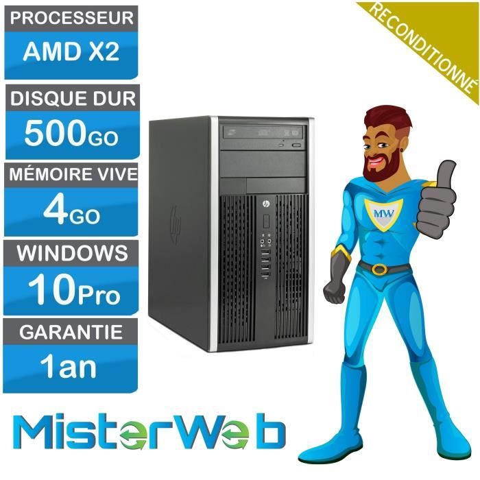 HP 6005 MT tour- 500 Go - 4Go - Win 10 - AMD X2 2,80 Ghz - Ordinateur ...