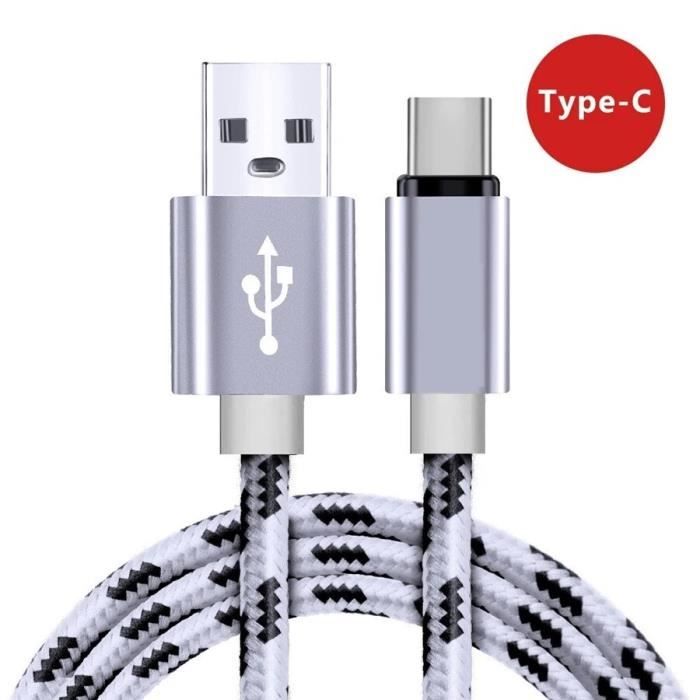 Câble USB Type-C - RNCYN - 2m - Tissu Nylon - Recharge rapide - 5 ...
