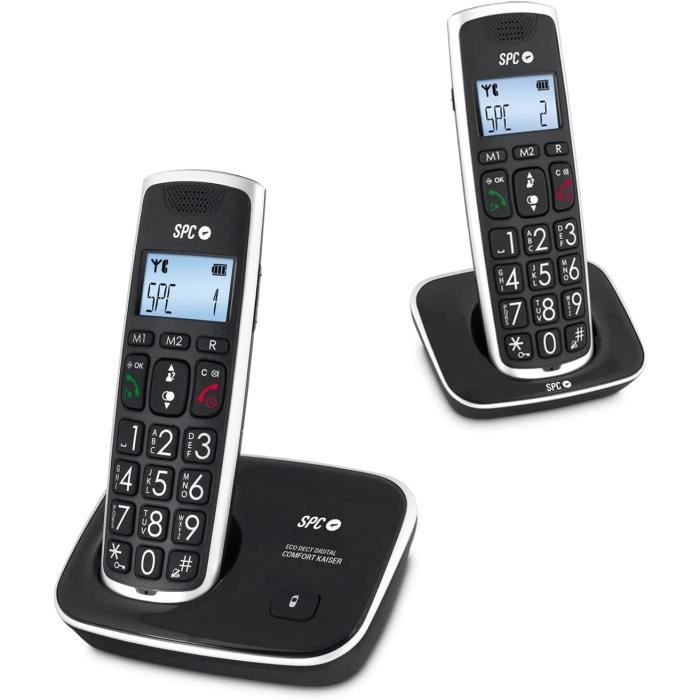 Duo Comfort Kaiser - Téléphone Noir Sans Fil Avec Grandes Touches Et ...