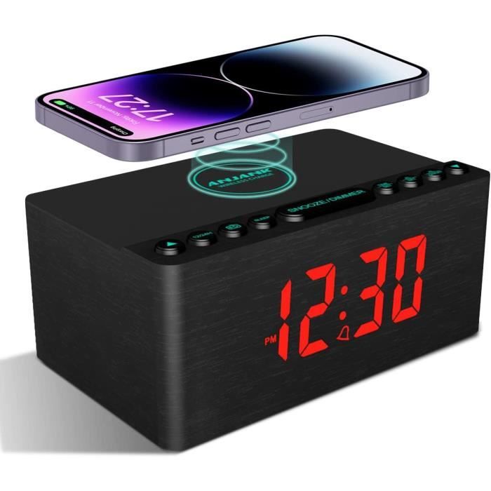 Radio Réveil Numérique en Bois avec Radio FM,Station de Charge sans fil ...