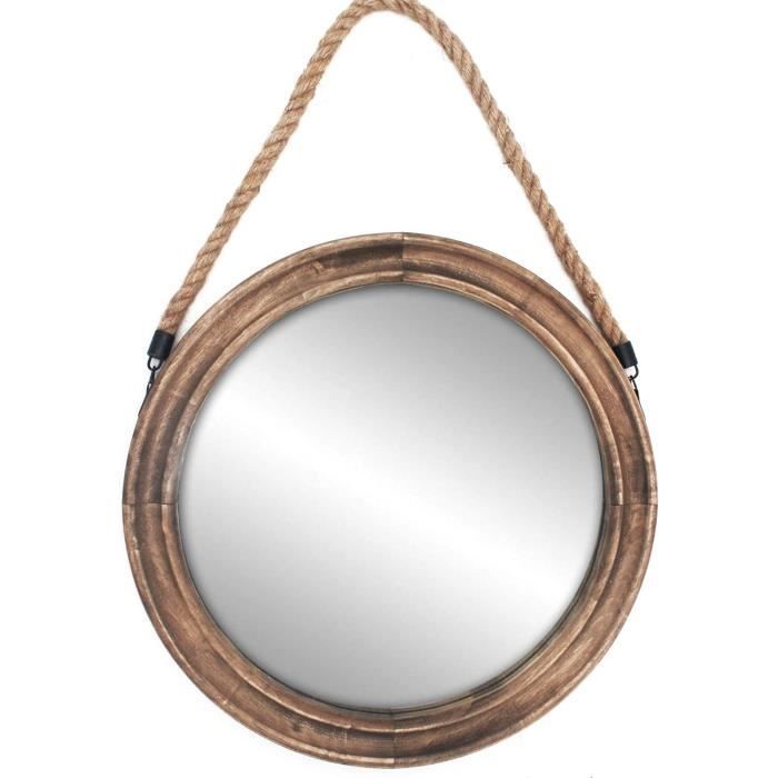 Miroir Décoratif Rond Rustique Avec Cadre En Bois Massif Et Corde ...