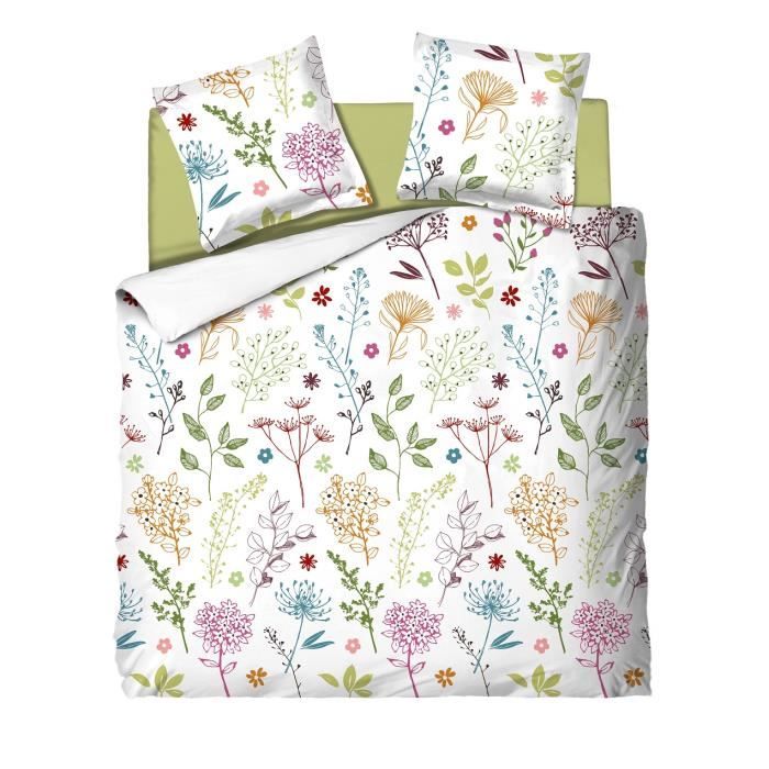 Parure de Drap 2 places 100% Coton 42 fils-cm² - Prairie - Cdiscount Maison