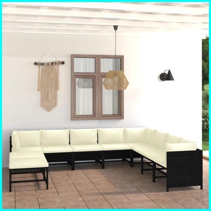 DXBK Salon de jardin 9 pcs avec coussins Résine tressée Noir 3059800 ...