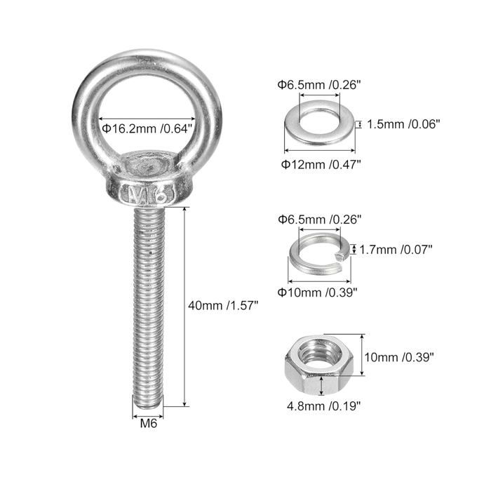 Lot De 4 Boulons À Œil De Levage M6 X 40 Mm Avec Rondelle D'Écrou En ...