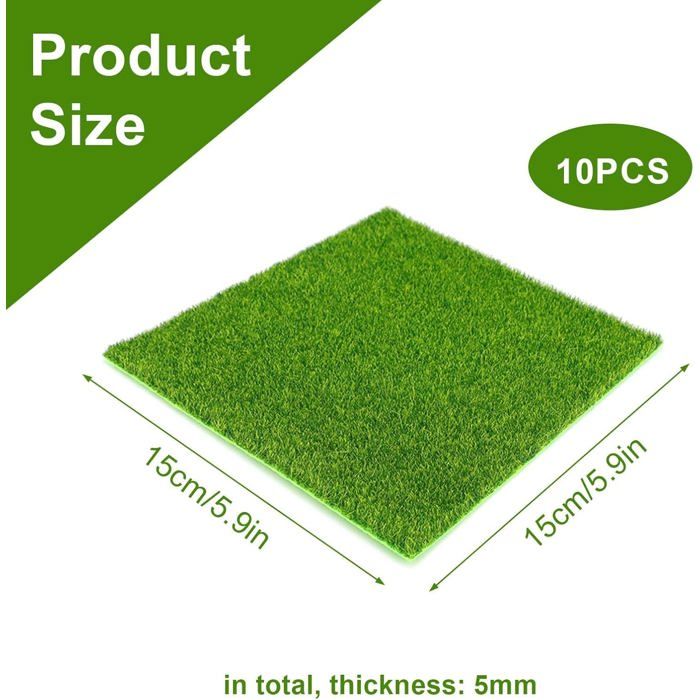 MYLERCT mini Faux Gazon Exterieur, 10 Pièces 15 x 15 cm Fausse Pelouse Exterieur, 5 mm D ...