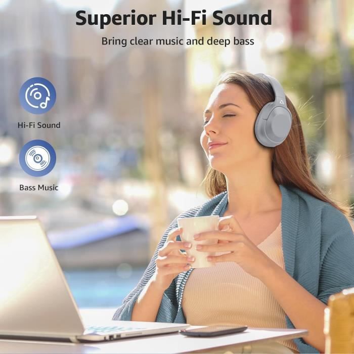 E500 Casque Bluetooth Sans Fil Reducteur De Bruit Active, Casque Anti Bruit Bluetooth 5.2, 75 ...