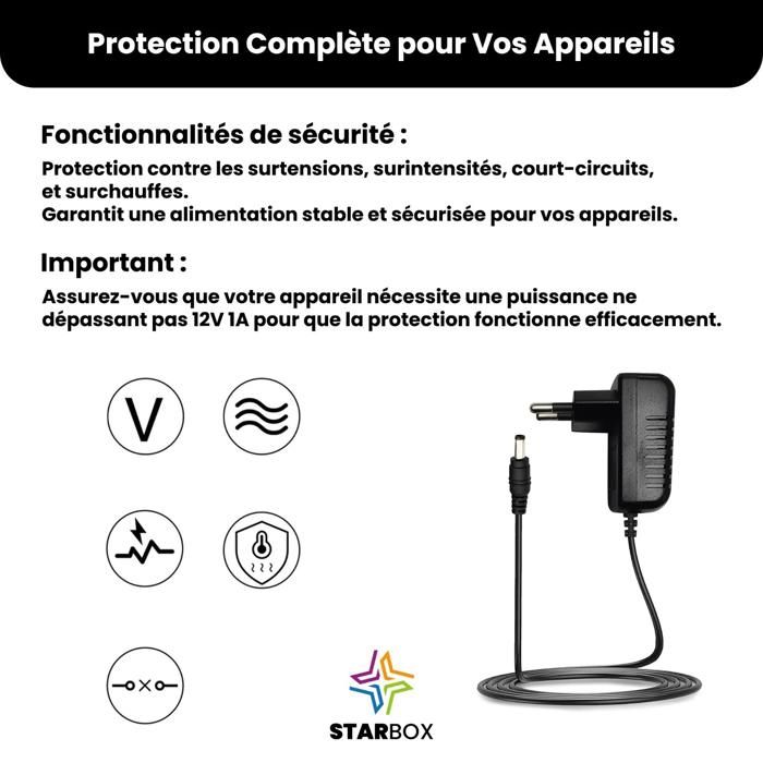 Alimentation Universelle 12V 1A DC, AC 100-240V 50/60Hz fiche Jack 5,5 ...