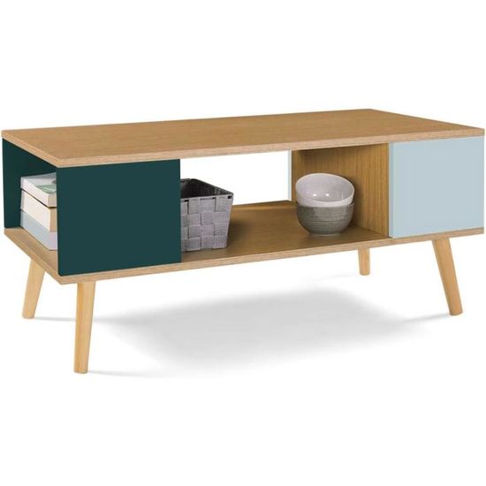 IDMarket - Table Basse scandinave rectangulaire Alize Bois, Vert Clair ...