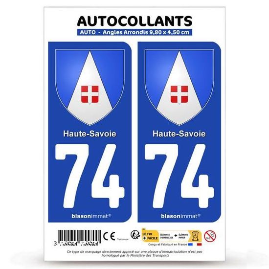 2 Autocollants plaque immatriculation Auto 74 Haute-Savoie - Armoiries - Cdiscount Auto