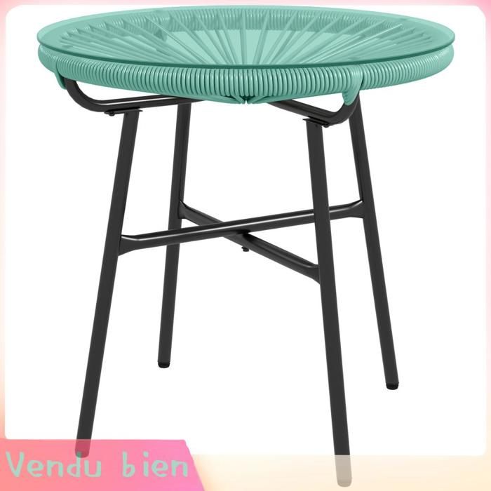LIA Table basse jardin ronde résine aspect rotin verre Ø50x50cm ...