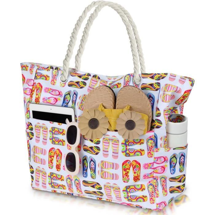 YOU Grand Sac de Plage Femme XXL, 55L Sac Plage avec Fermeture Éclair Poignée en Corde, Léger ...