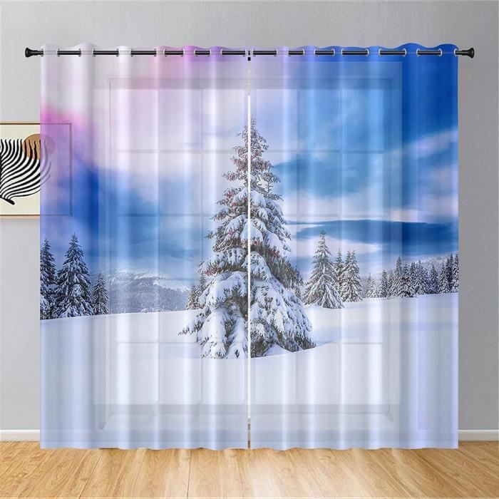 Hiseng Flocon De Neige Rideaux Voilage À Oeillets, Semi-Transparent ...