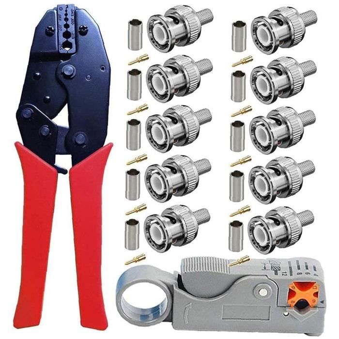 BNC Pince à sertir Set BNC Pince à sertir Jeu rotatif coaxial Câble Décapant Ratchet Pince à ...