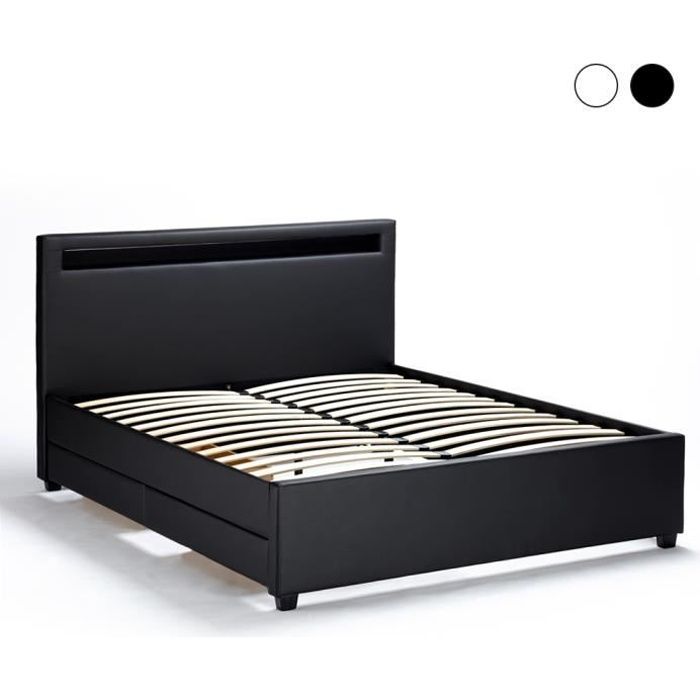 Lit double à 2 places avec coffre et sommier à lattes 160x190 Geneva ...