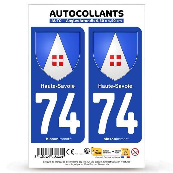 2 Autocollants plaque immatriculation Auto 74 Haute-Savoie - Armoiries - Cdiscount Auto
