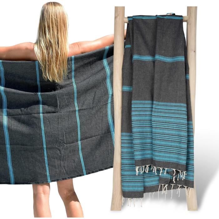 Fouta De Plage Xl Biarritz 100X190 Cm-Serviette De Hammam Drap De Plage 100% Coton De Grande ...