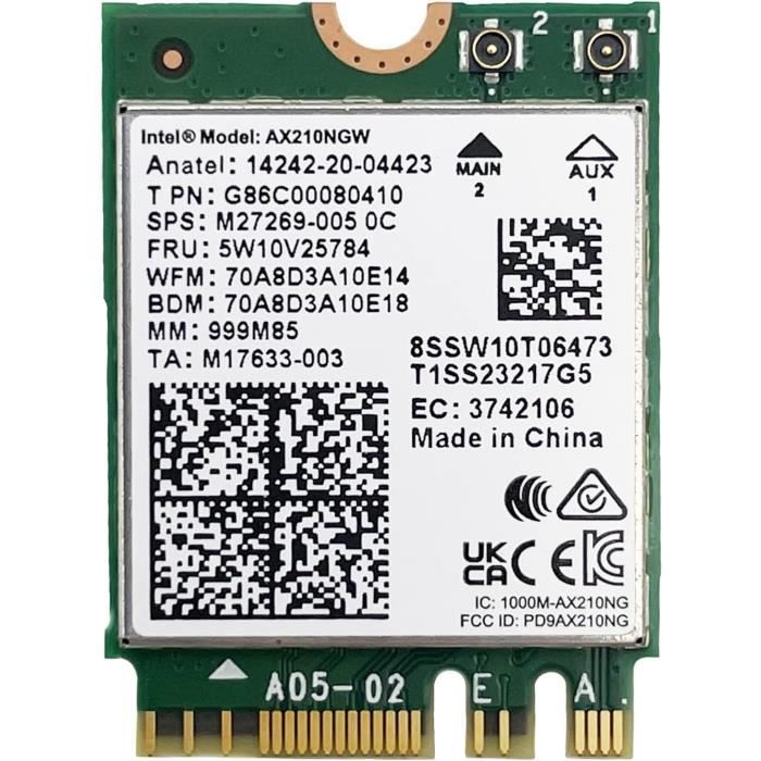 Carte WiFi AX210NGW, Module Intel WiFi 6E 802.11ac-AX WiFi 6e, évolutif ...