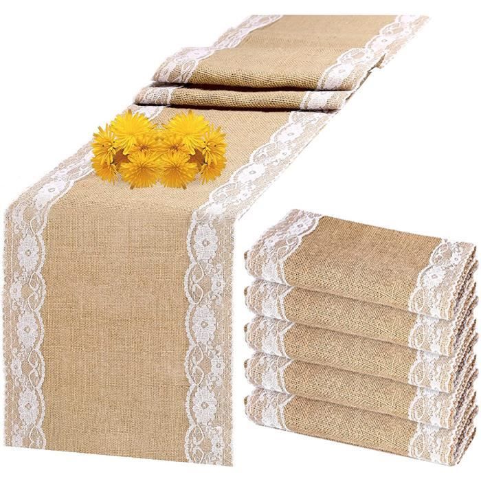 Chemin de Table Toile de Jute Dentelle - 5 pcs 30 x 275cm Rouleau Jute ...