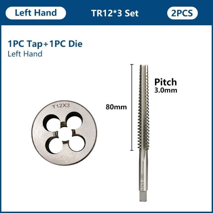 FILIERE - BUSE DE FILAGE - TARAUD,TR12x3--jeu de tarauds et filières, filetage à gauche, vis HSS ...