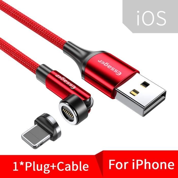 Red iOS Cable--1M -câble Micro USB-Type C 3A magnétique rotatif à 540 ...